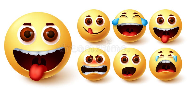 Smiley Emojis Vector Set Smileys Emoji Cute Yellow Face With Naughty