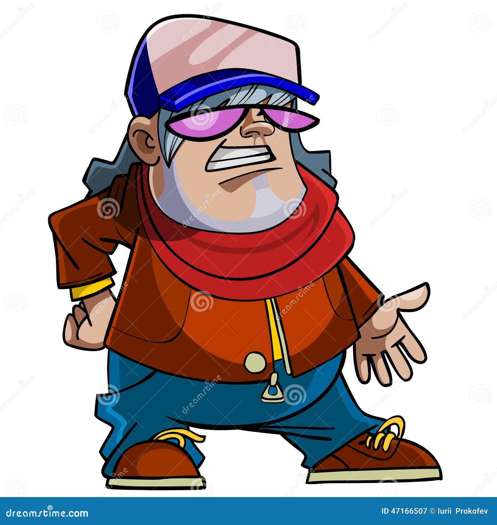 Cartoon Character Guy In A Cap Scarf And Sunglasses Standing In Pose