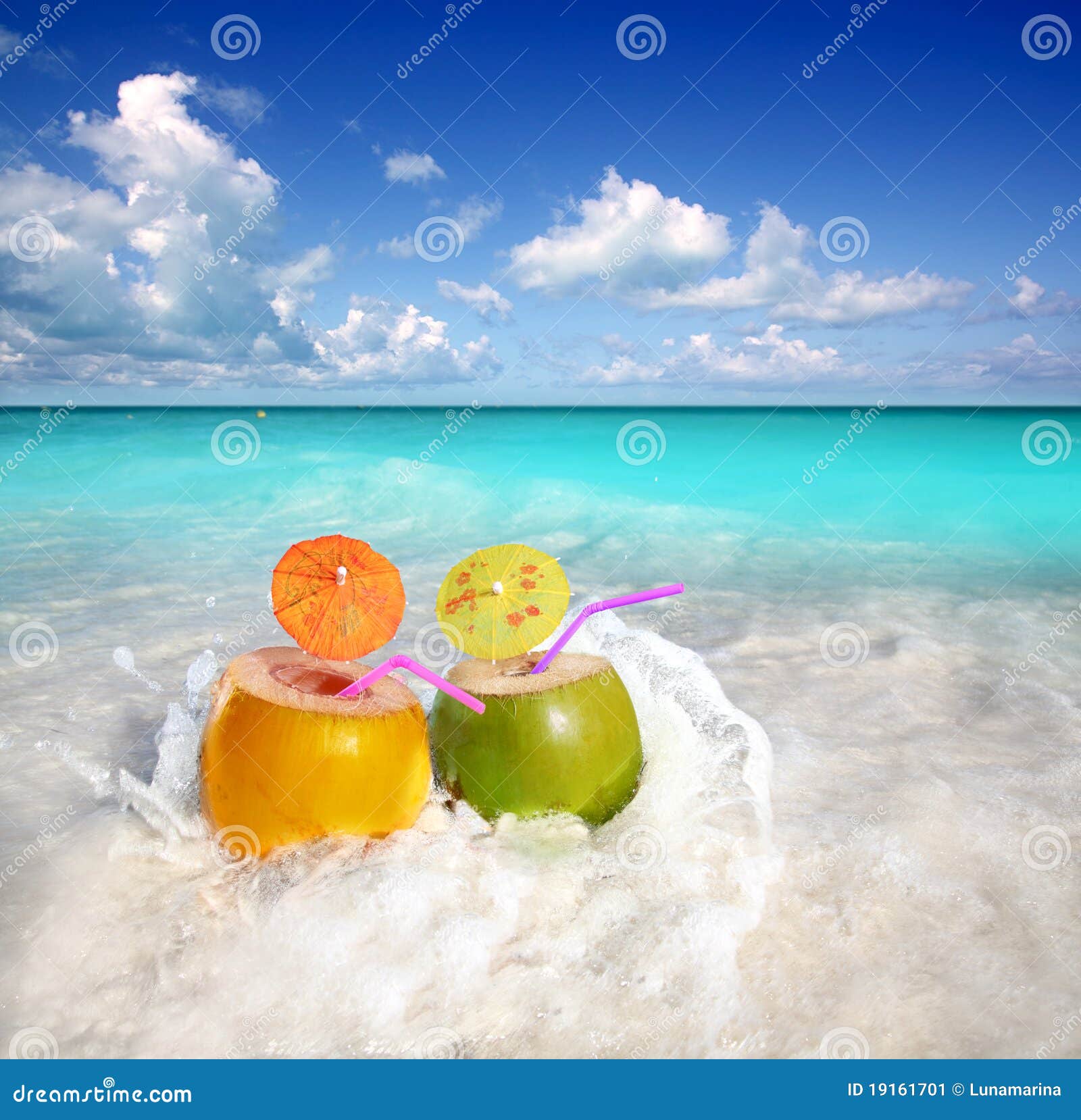 Coconut Cocktails Juice In Tropical Beach Stock Image Image 19161701
