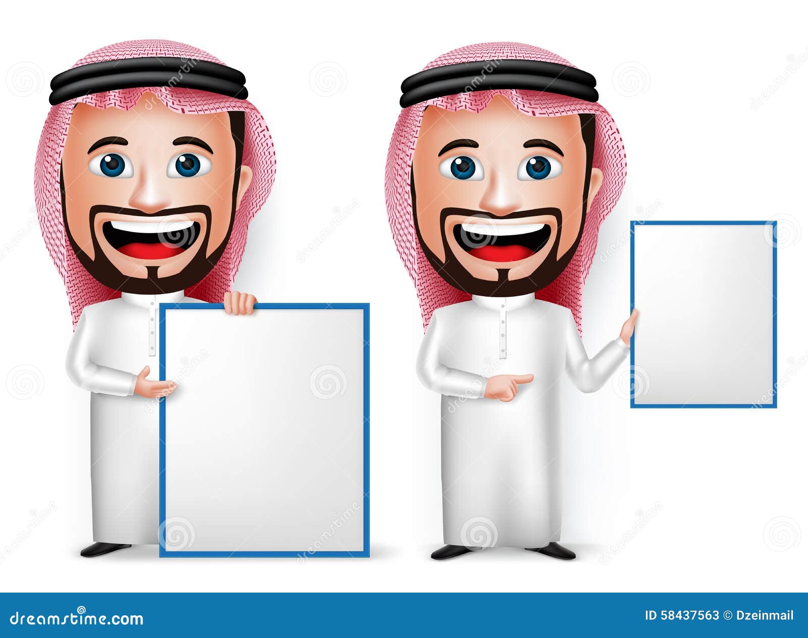 3d Realistic Saudi Arab Man Cartoon Character Holding Blank White Board