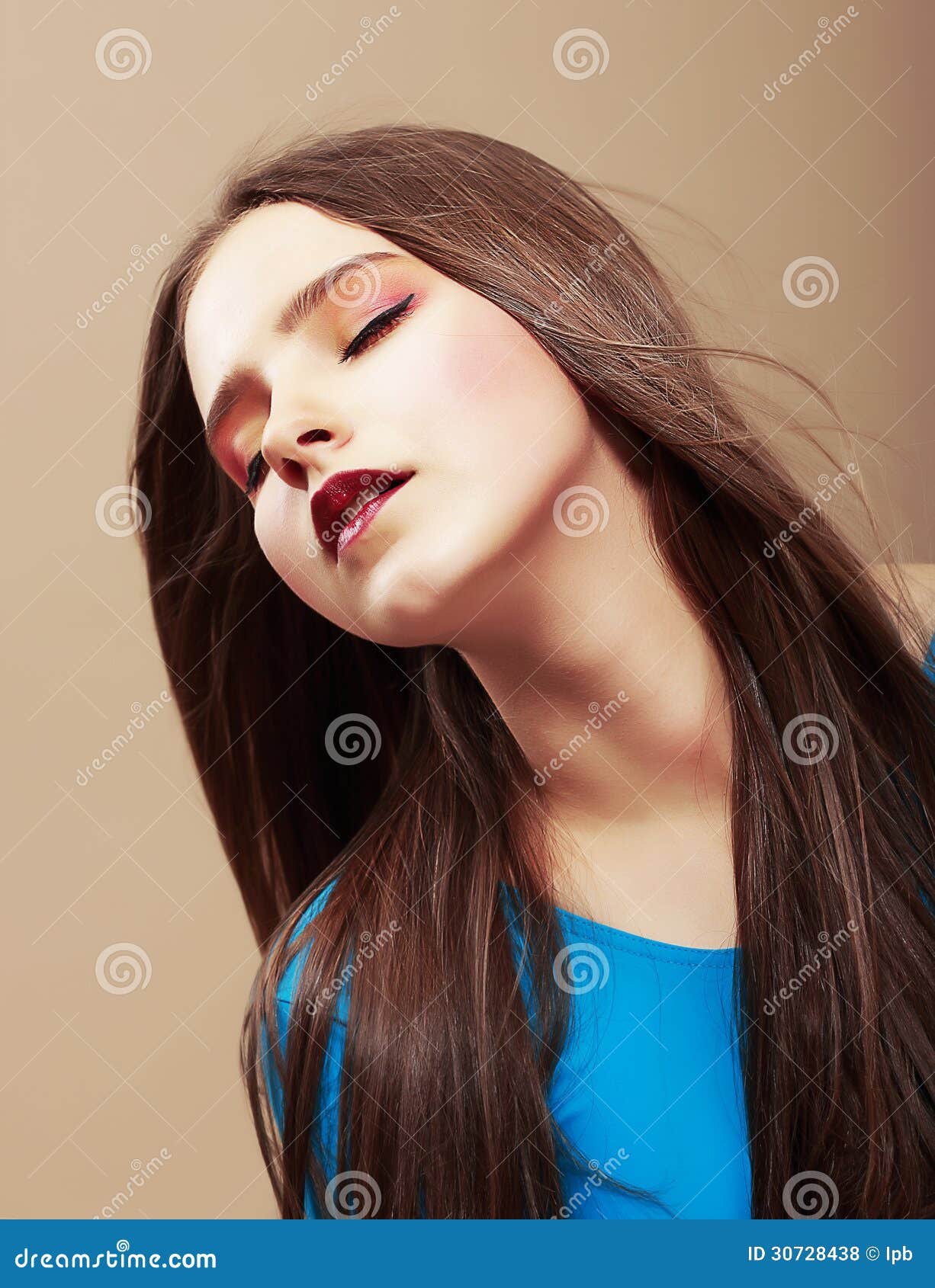 Dreaminess Portrait Of Sensual Dreaming Brunette With Straight Brown