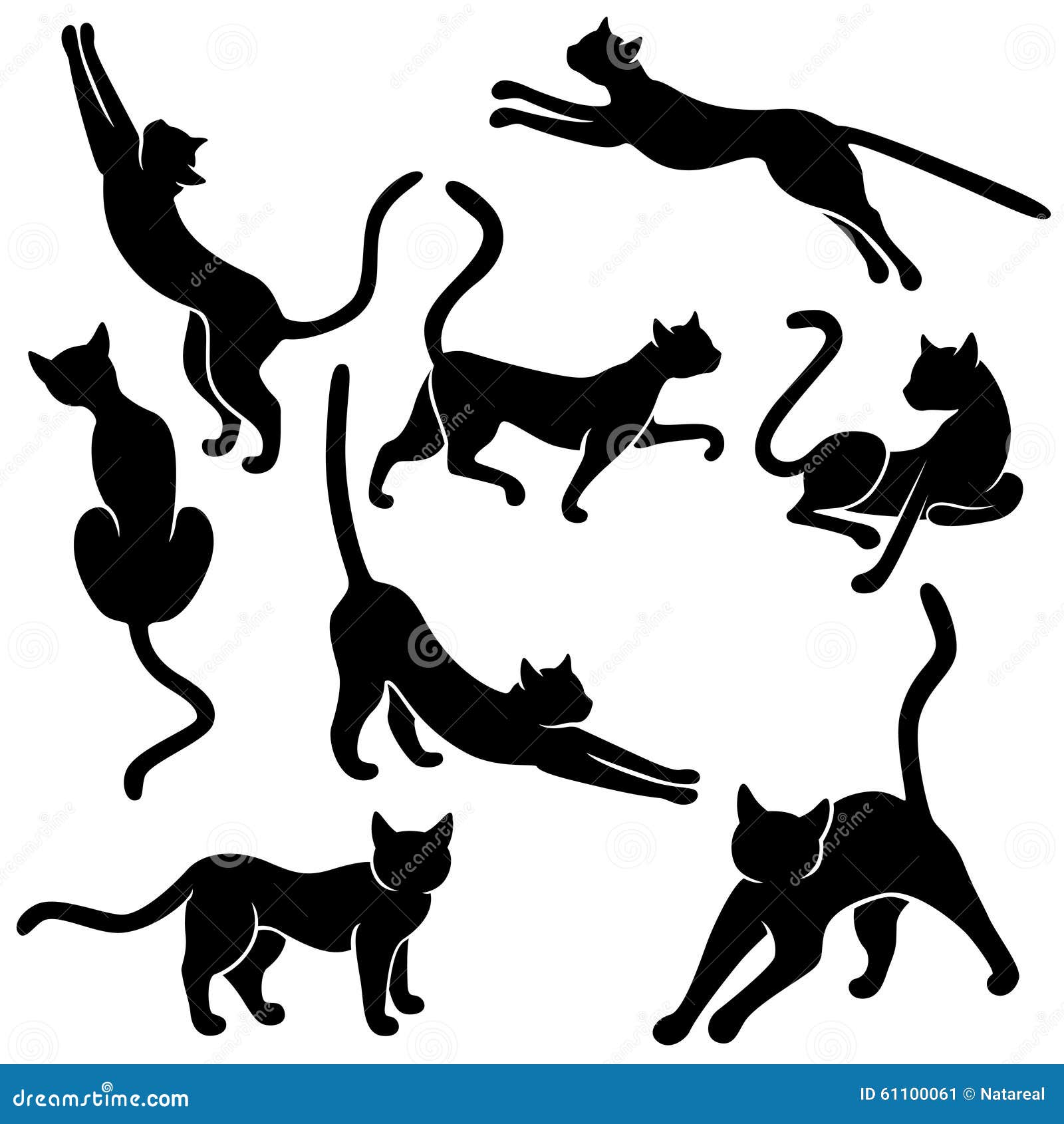 Eight Silhouettes Of Funny Cats Stock Vector Image 61100061