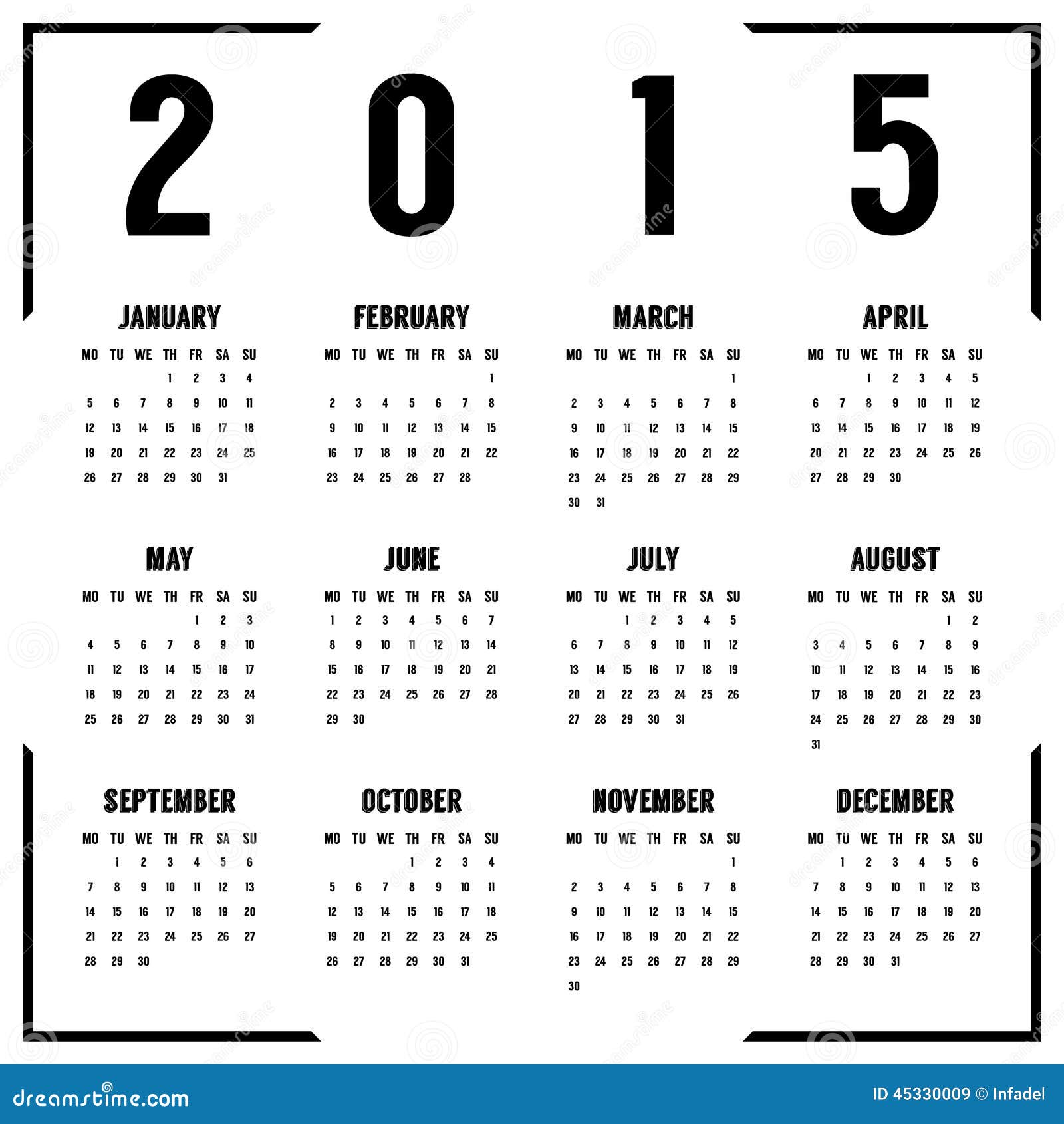 European Black And White 2015 Year Calendar Stock Vector - Image: 45330009 European Black And White 2015 Year Calendar Stock Vector - Image: 45330009