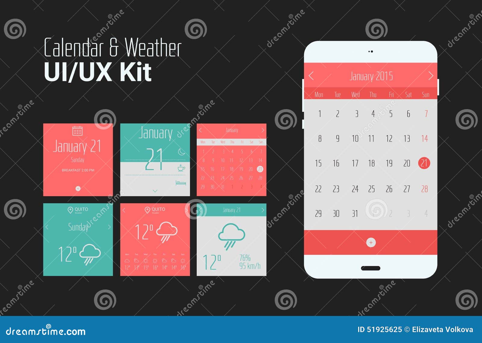 Flat UI Or UX Mobile Calendar And Weather Apps Kit Stock Vector - Image ... Flat UI Or UX Mobile Calendar And Weather Apps Kit Stock Vector - Image ...