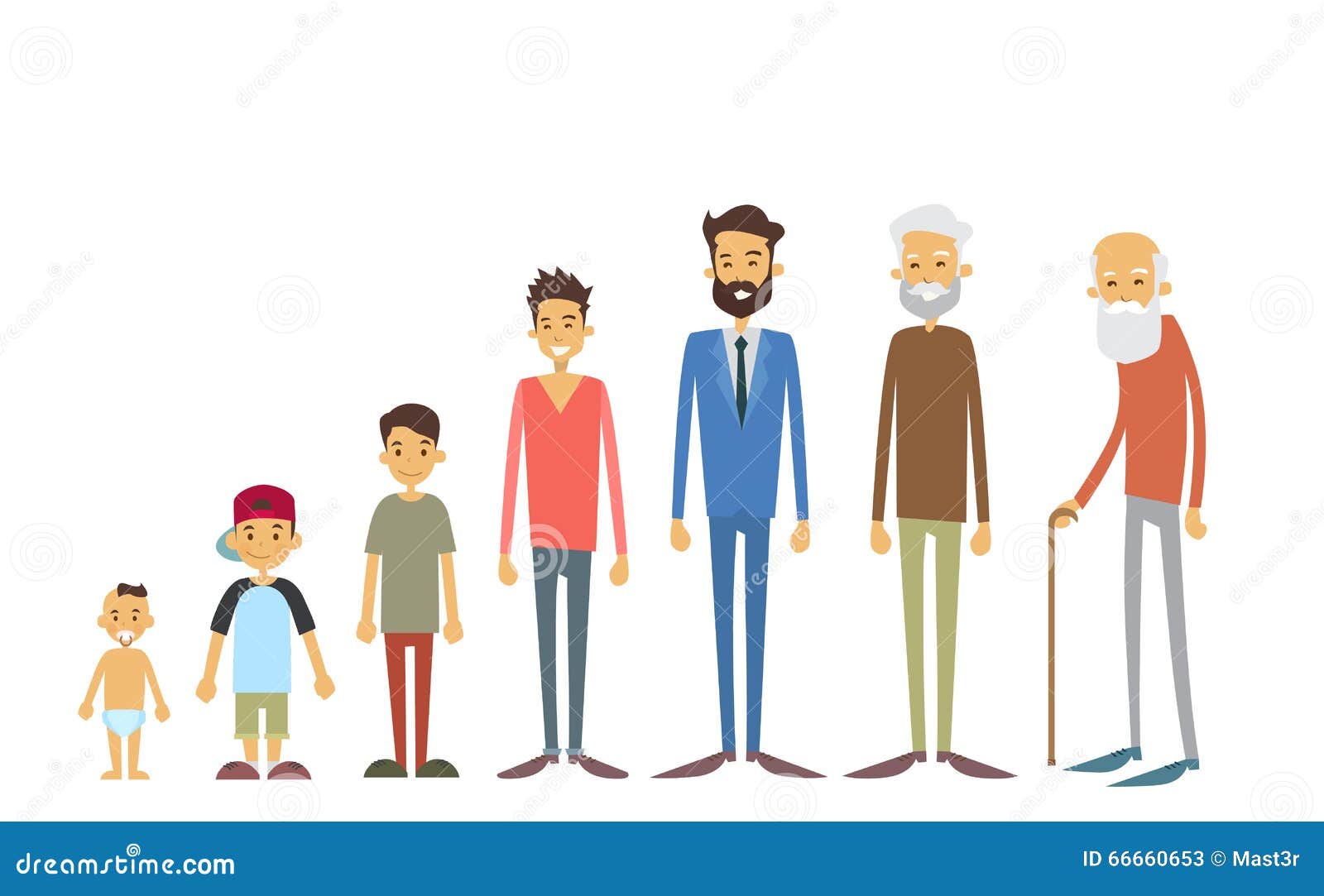 Generation Of Men From Young Infant To Old Senior Age Stock Vector