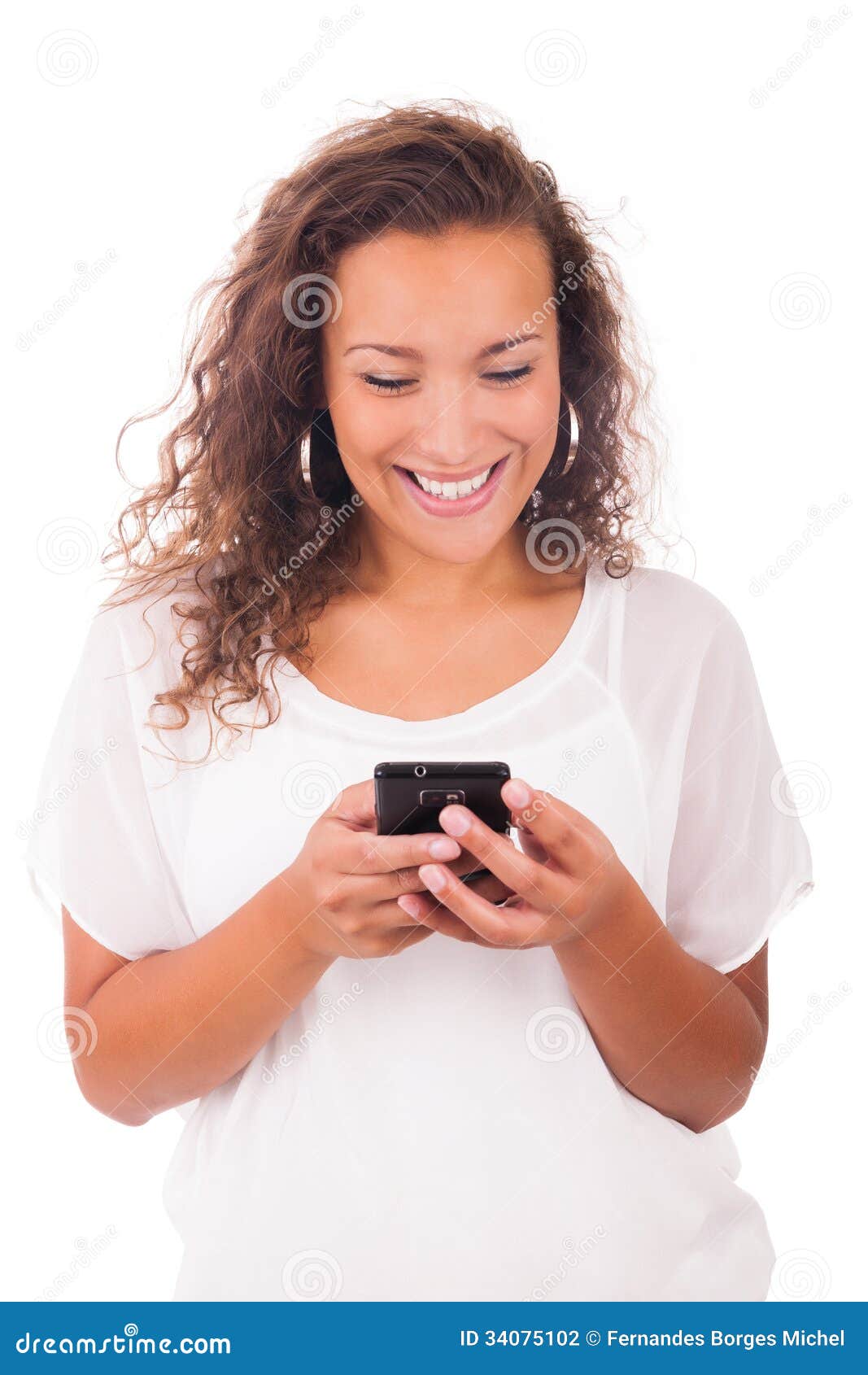 Happy Woman Texting On Her Phone Stock Photography - Image: 34075102 Happy Woman Texting On Her Phone Stock Photography - Image: 34075102