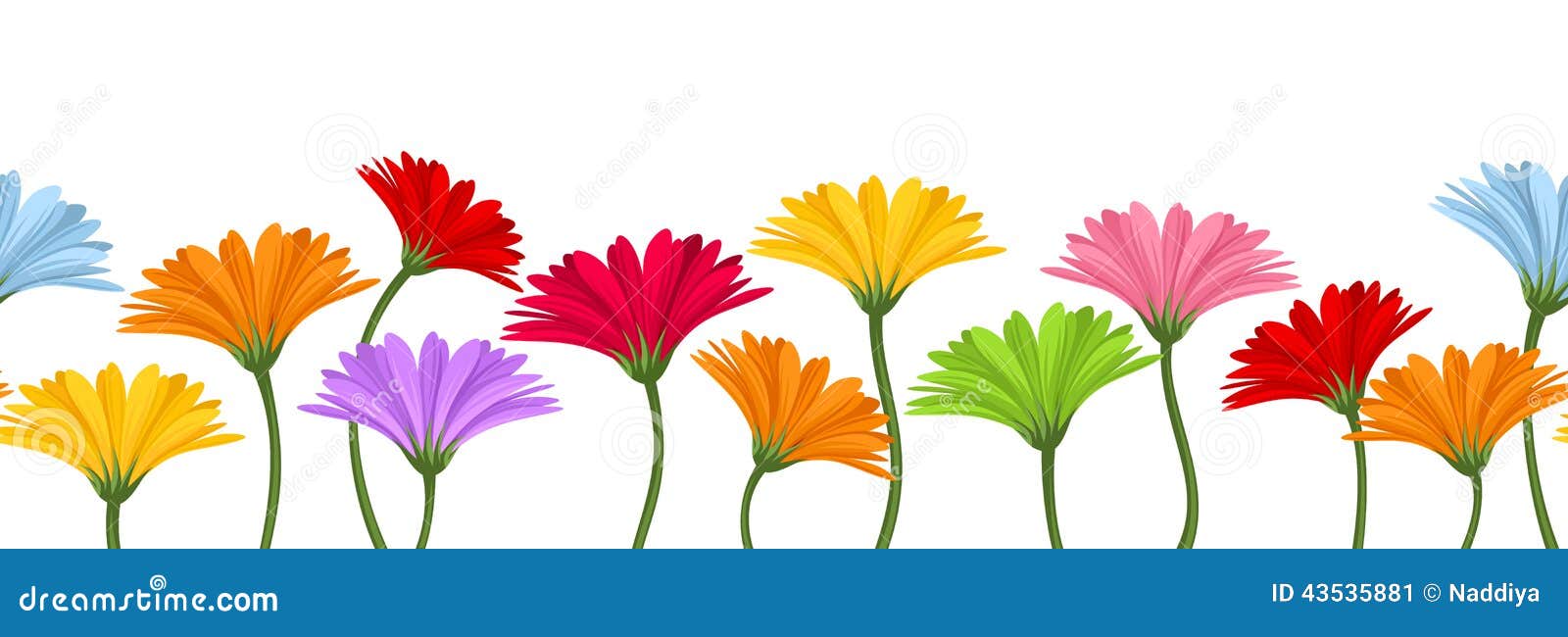 Horizontal Seamless Background With Colorful Gerbera Flowers. Vector ... Horizontal Seamless Background With Colorful Gerbera Flowers. Vector ...