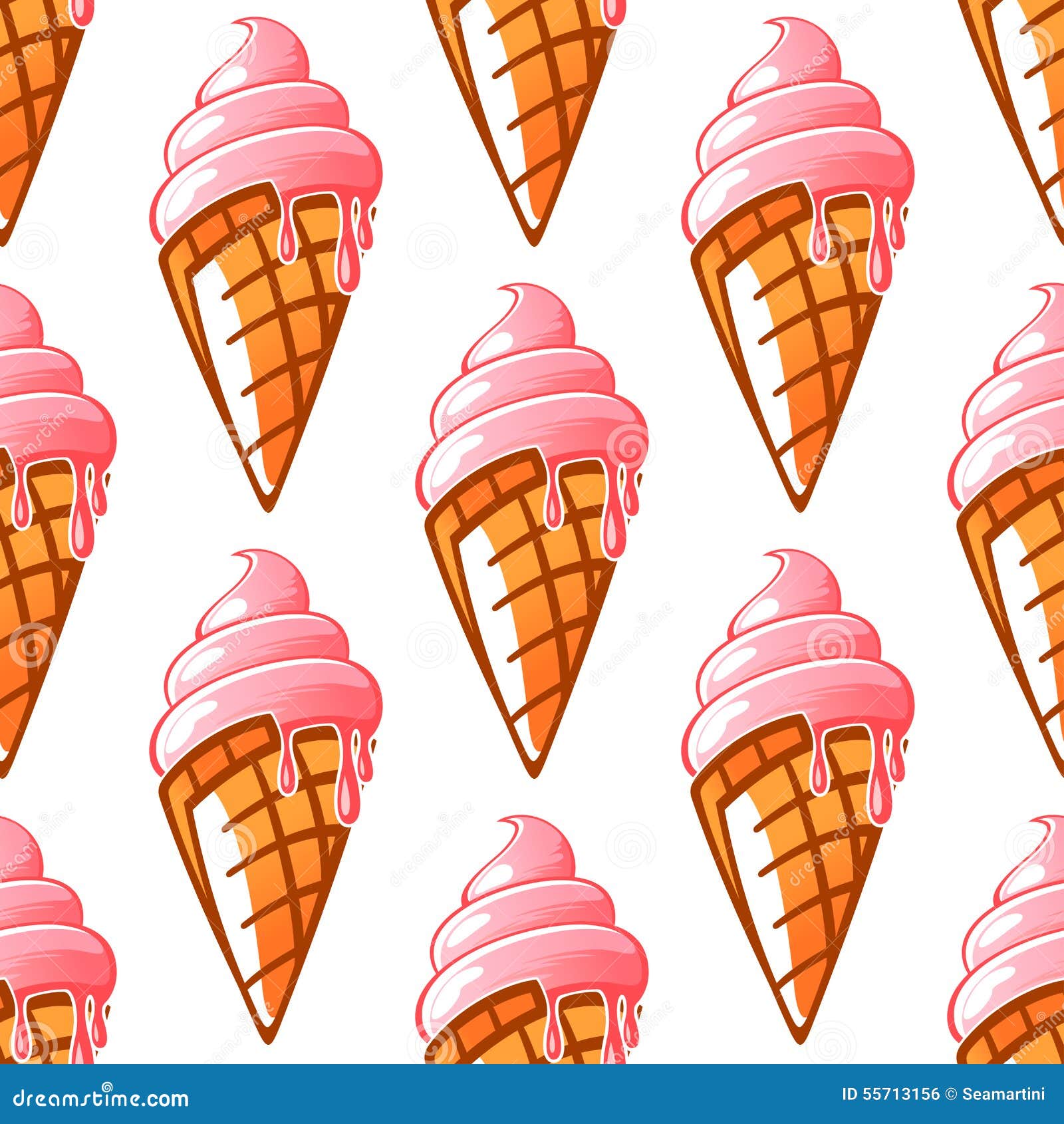 Ice Cream Waffle Cones Seamless Pattern Background Stock Vector Image
