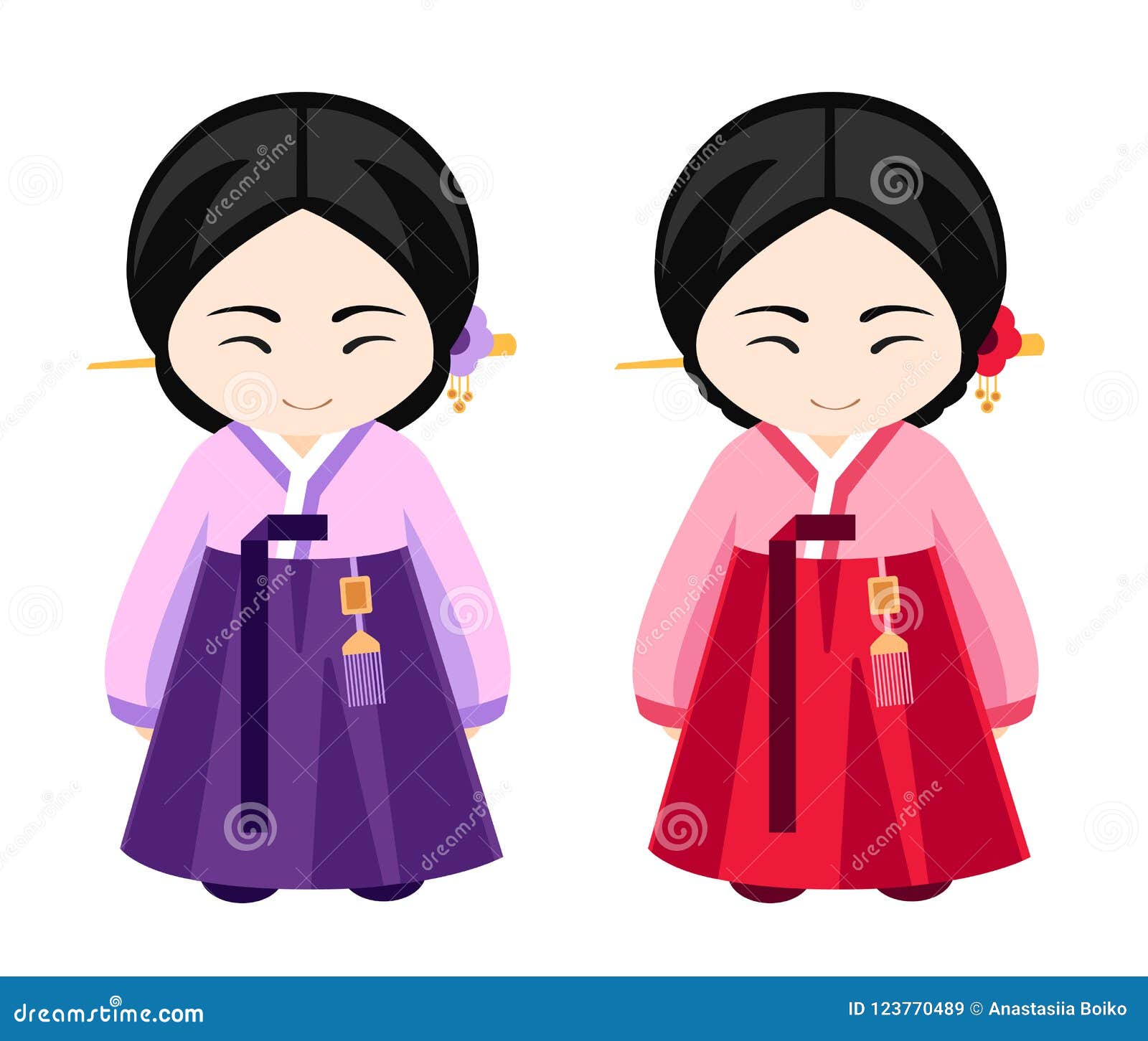Korean Girls In Hanbok Cartoon Vector Cartoondealer 15555 The Best