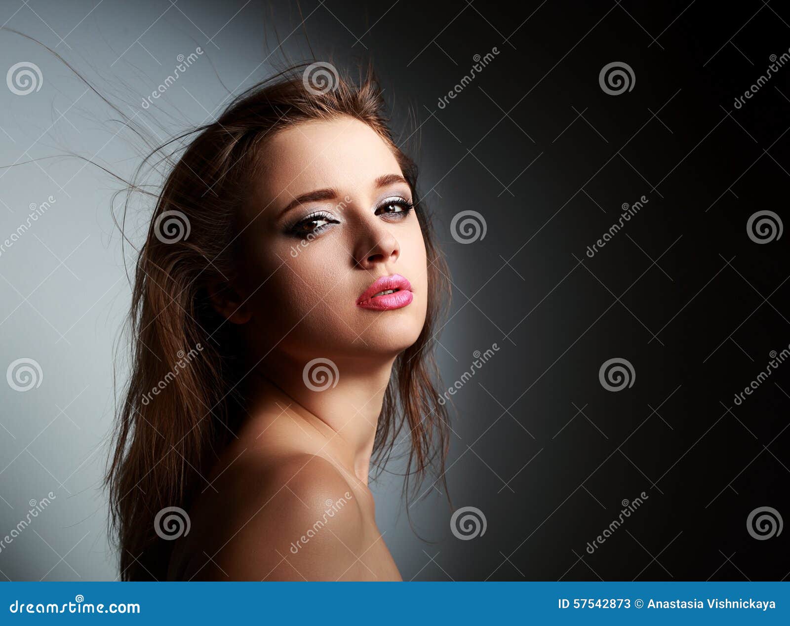 Mystic Sexy Young Woman With Pink Lipstick Looking With Passion Stock