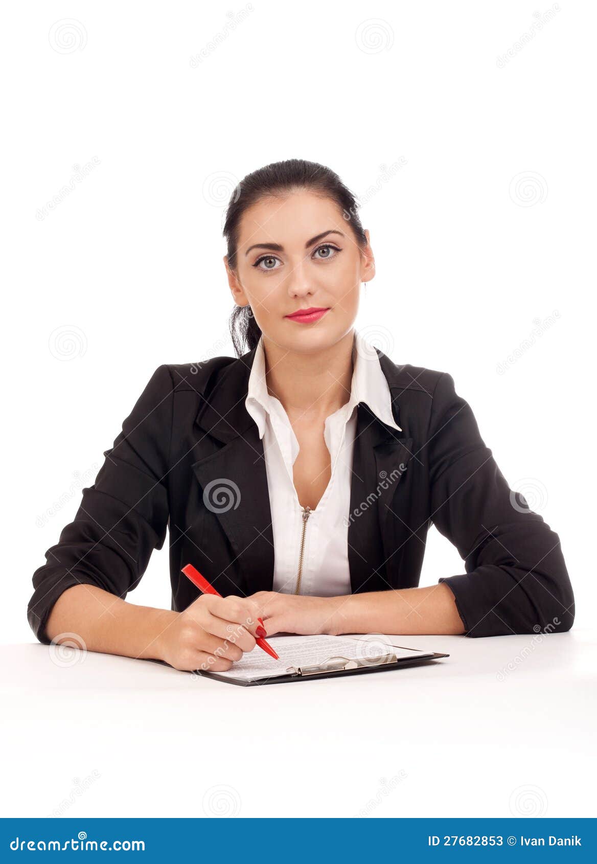Portrait Of Business Woman Sitting On Her Desk Stock Photos - Image ... Portrait Of Business Woman Sitting On Her Desk Stock Photos - Image ...