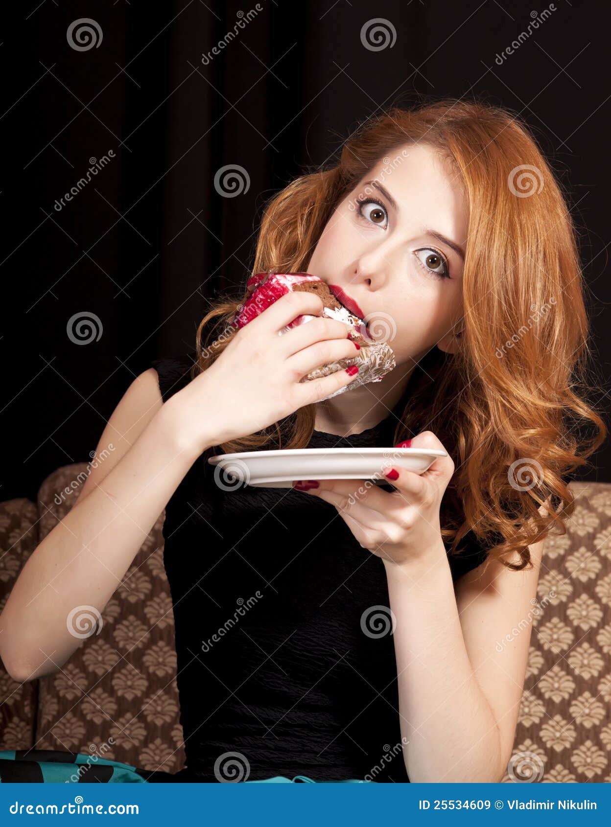 Redhead Girl Secretly Eating Cake Royalty Free Stock Images Image 25534609