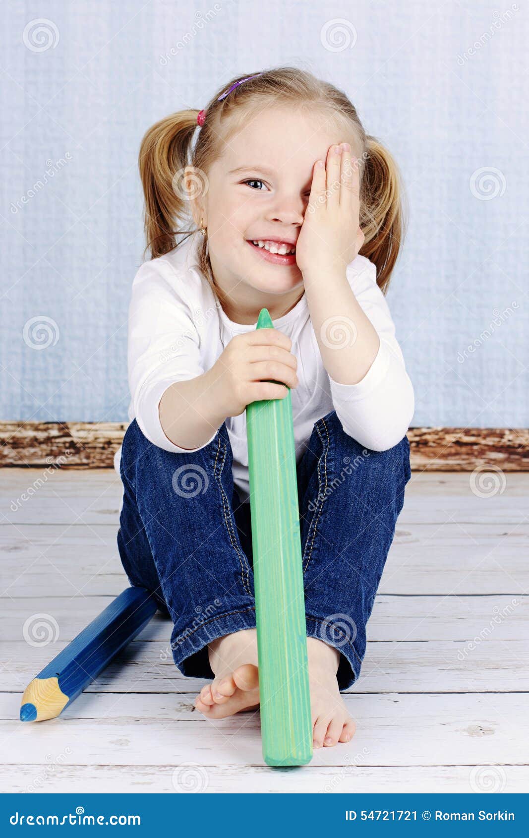 Smart Little Girl Holding Big Crayons Stock Photo - Image: 54721721 Smart Little Girl Holding Big Crayons Stock Photo - Image: 54721721