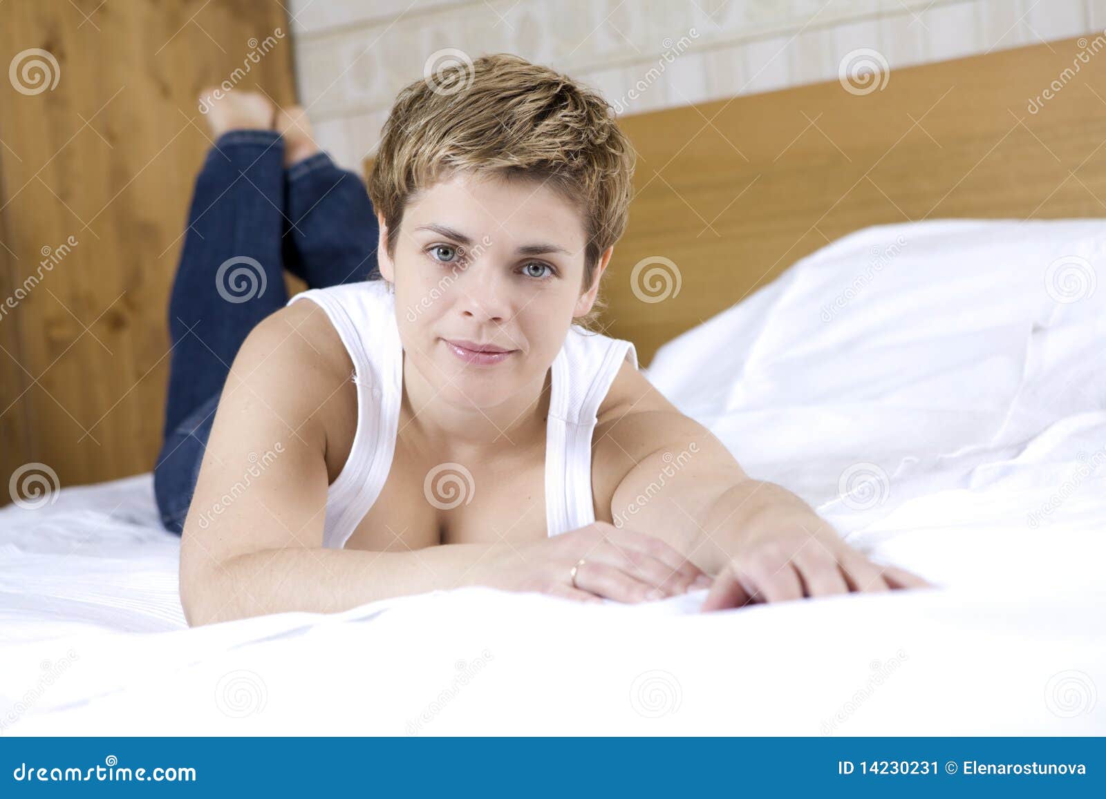 Woman With Long Hair Lying On Bed Stock Image Image 14230231