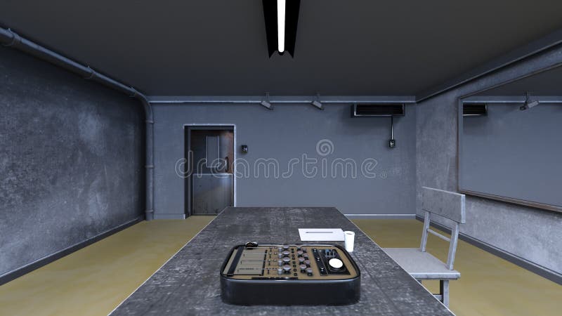 Sala De Interrogatorio En La Comisaría, Interior Vacío Para Interrogar ...