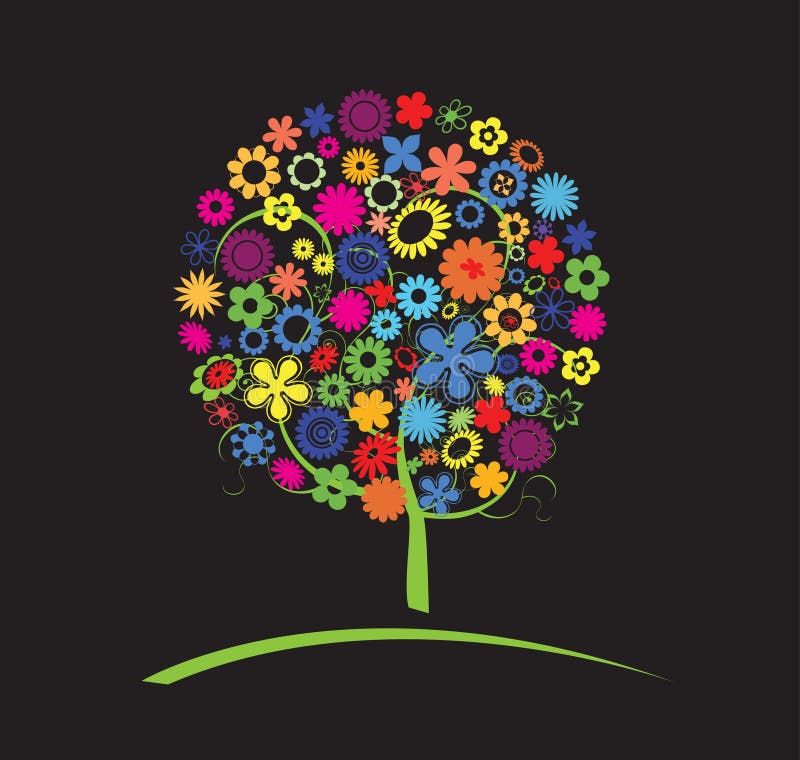 Árbol Colorido Con Las Flores Ilustración del Vector - Ilustración de ...