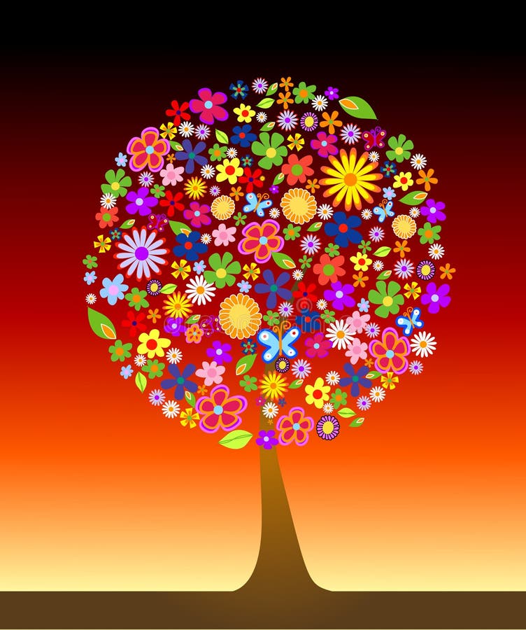 Árbol Colorido Con Las Flores Ilustración del Vector - Ilustración de ...