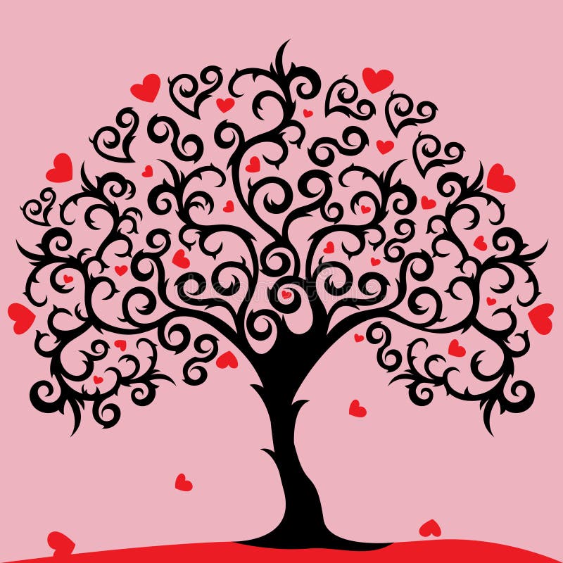 Árbol De Amor Con Los Corazones Y Las Flores Ilustración del Vector ...