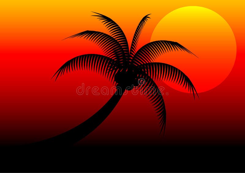 Árvore Do Por Do Sol E De Coco Ilustração do Vetor - Ilustração de ...