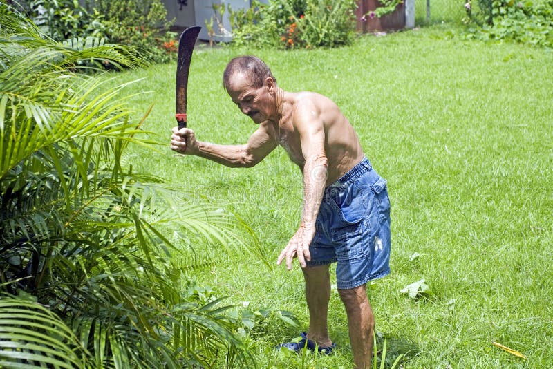 Mann mit einer Machete stockbild. Bild von muskulös, kämpfer - 30940717