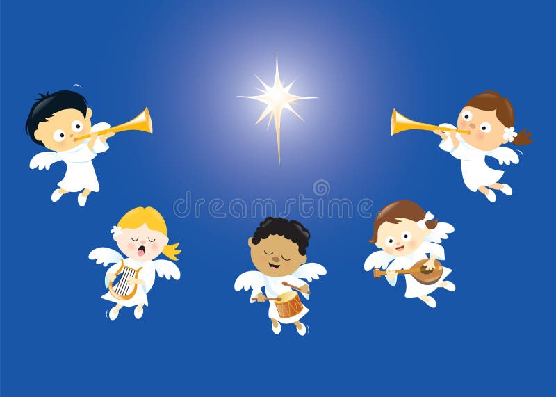 Änglar Som Sjunger Och Spelar Instrument Vektor Illustrationer ...