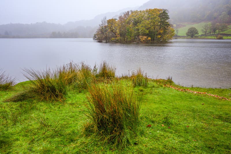 Redial Water and Island with Trees Stock Image - Image of nature, rydal ...