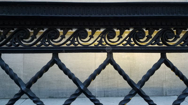 Wrought Iron Railing Widescreen View with Historic Stone Building ...