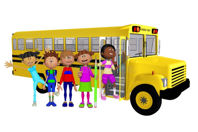 Écoliers 3d et schoolbus illustration stock. Illustration du passagers ...