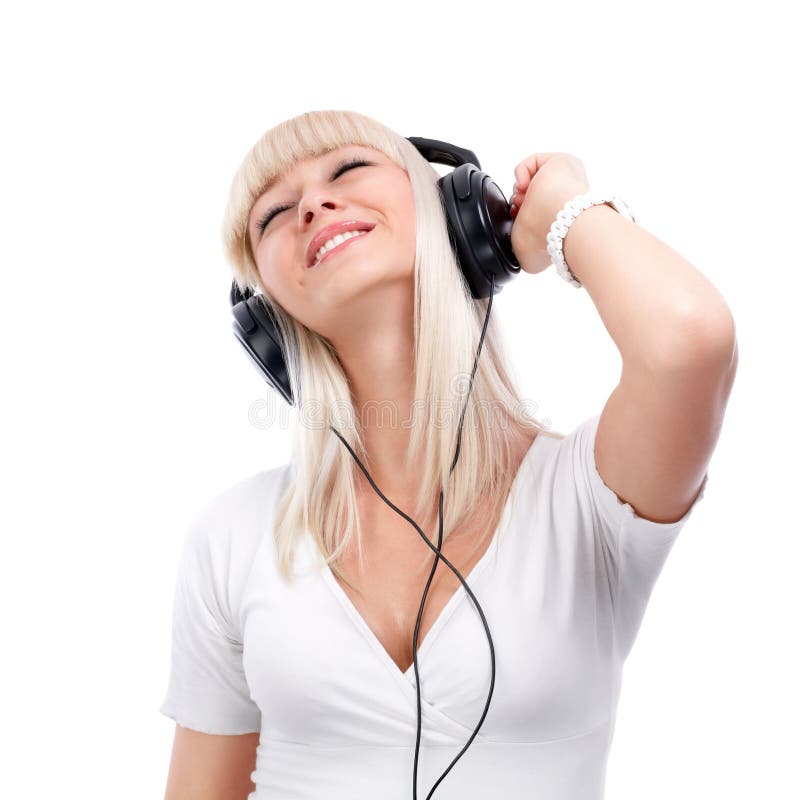 Écouter de la Musique photo stock. Image du sonore, blonde - 18529204