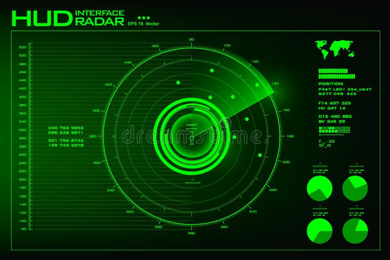 Écran Radar Vert Sur Le Fond Noir, Interface De HUD Illustration de ...