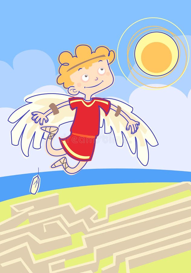 Icarus Volando Cerca Del Sol Con Alas De Ornitóptero Artificial Stock ...