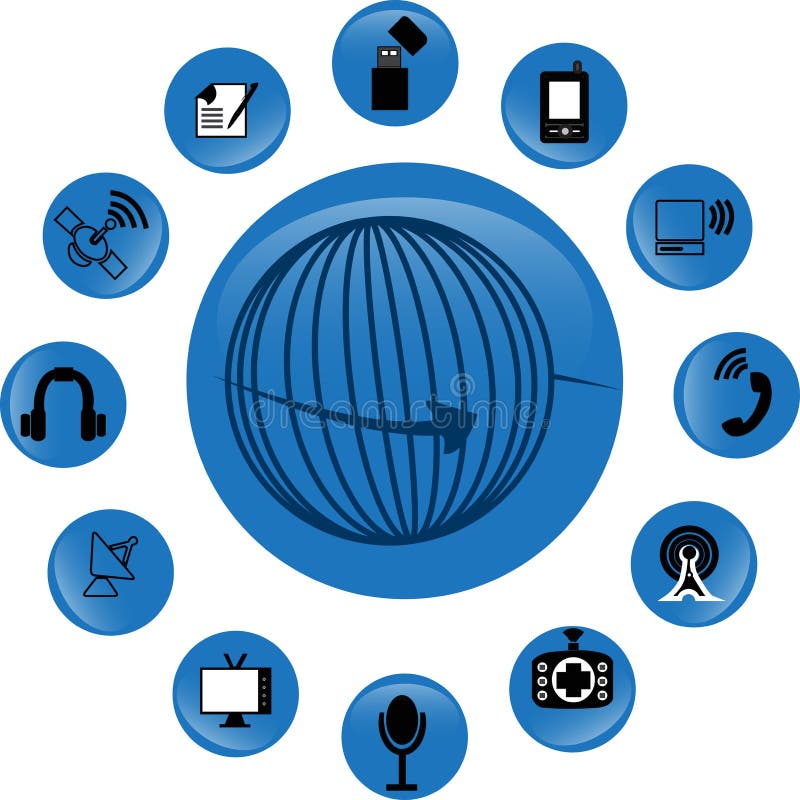 Ícones da telecomunicação ilustração do vetor. Ilustração de branco ...