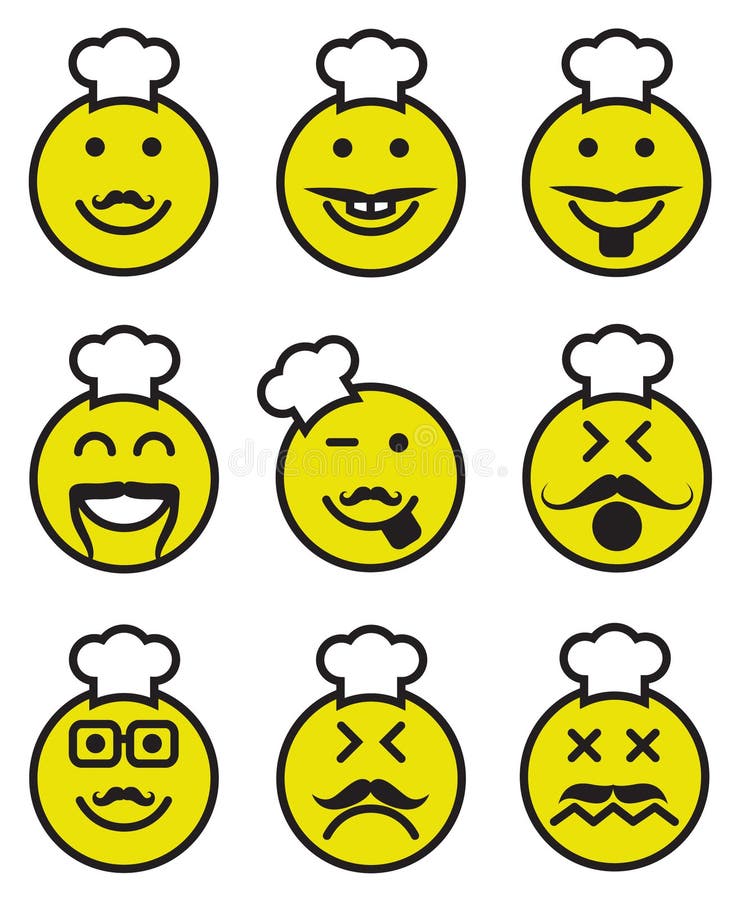 Ícones Das Caras Do Cozinheiro Chefe Do Smiley Ilustração do Vetor ...