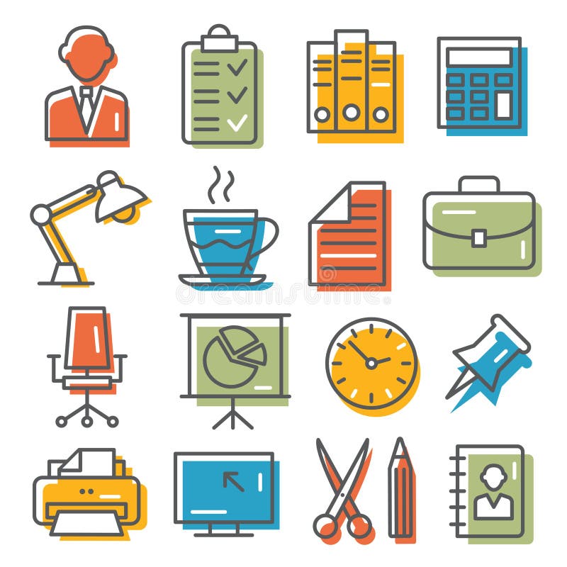 ícones De Escritório Sobre Fundo Branco Ilustração do Vetor ...