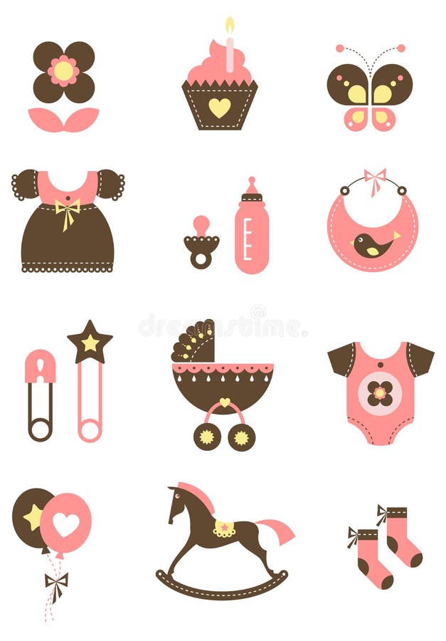 Ícones do bebê - menina ilustração do vetor. Ilustração de moda - 21333205