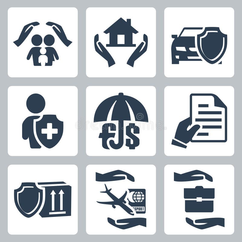 Ícones Do Seguro Do Vetor Ajustados Ilustração do Vetor - Ilustração de ...