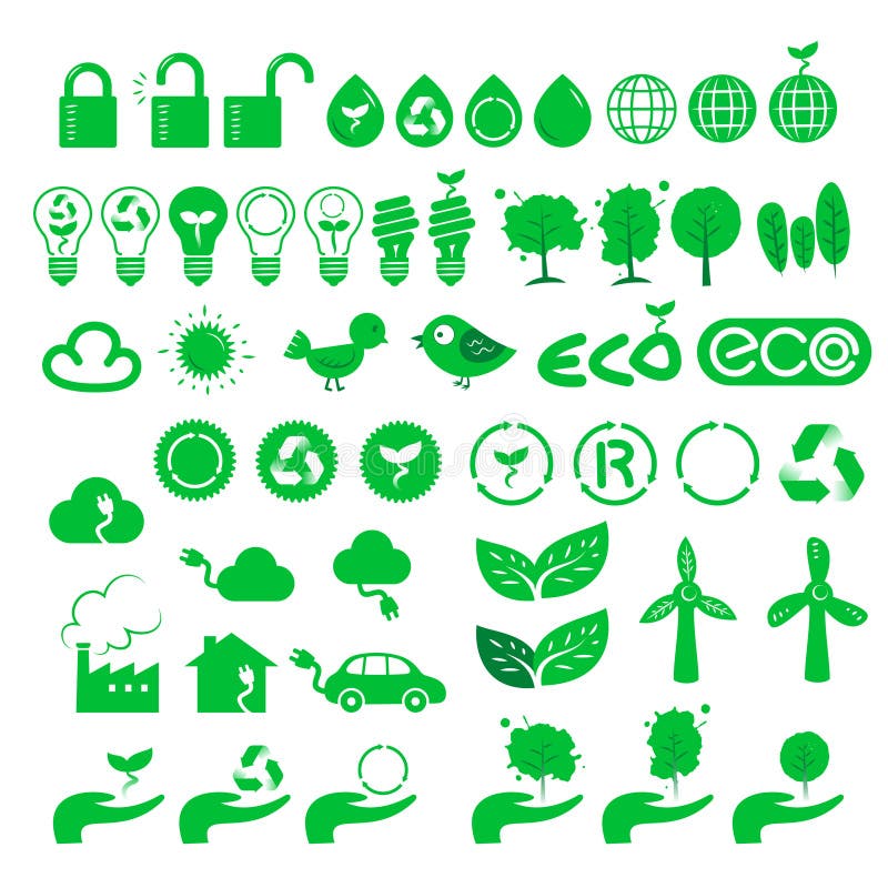 Ícones Verdes Da Ecologia Para Seu Projeto Ilustração do Vetor ...