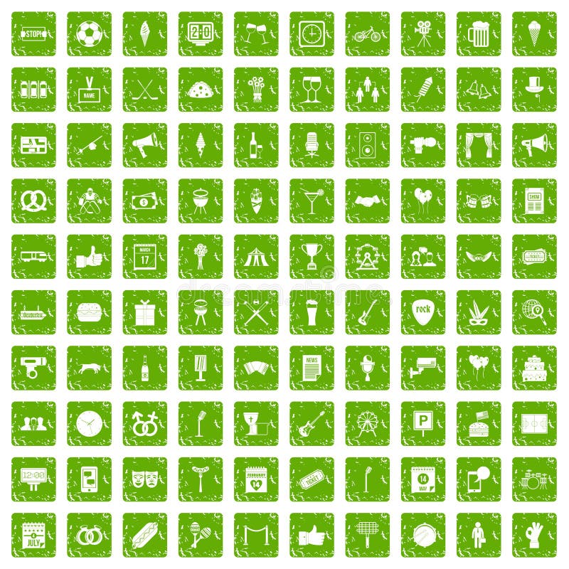 100 ícones Dos Eventos Ajustaram O Verde Do Grunge Ilustração do Vetor ...