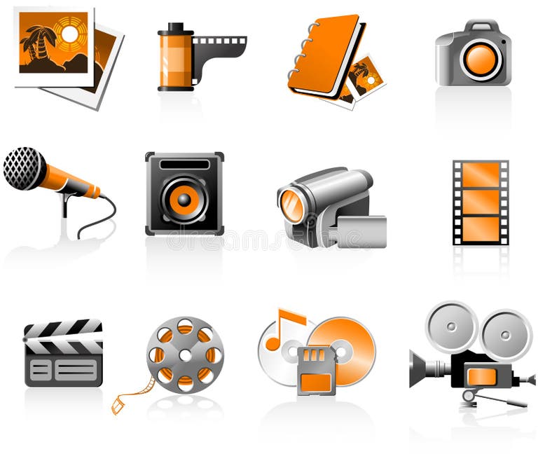 Ícones Dos Multimédios Ajustados Ilustração do Vetor - Ilustração de ...