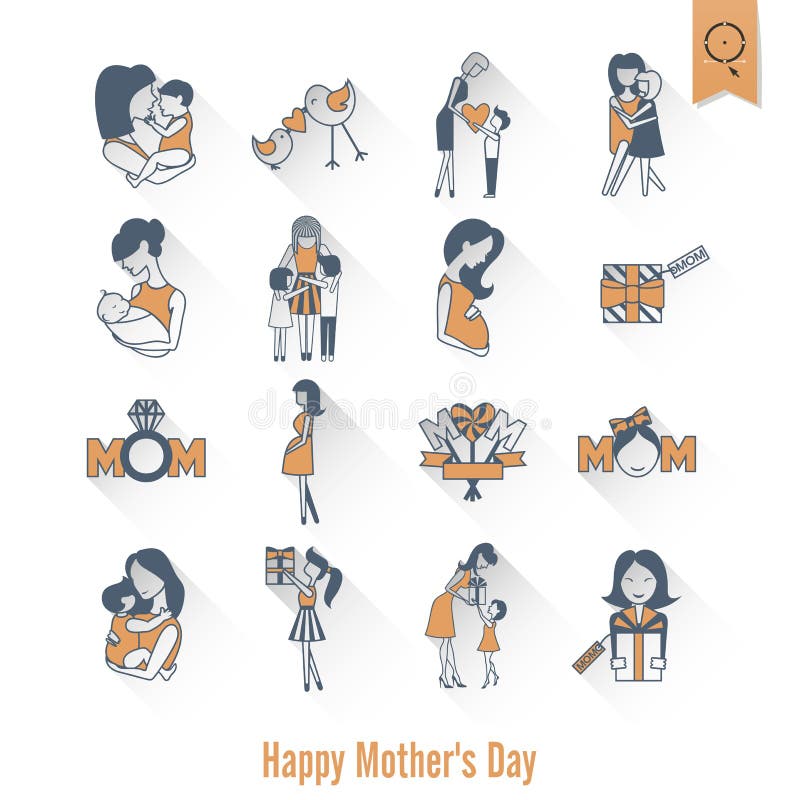 Ícones Felizes Do Dia De Mães Ilustração do Vetor - Ilustração de filha ...