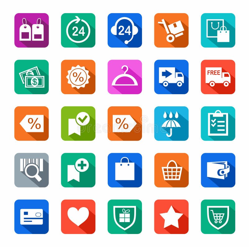 Os ícones, Loja Em Linha, Categorias De Produtos, Coloriram O Fundo ...