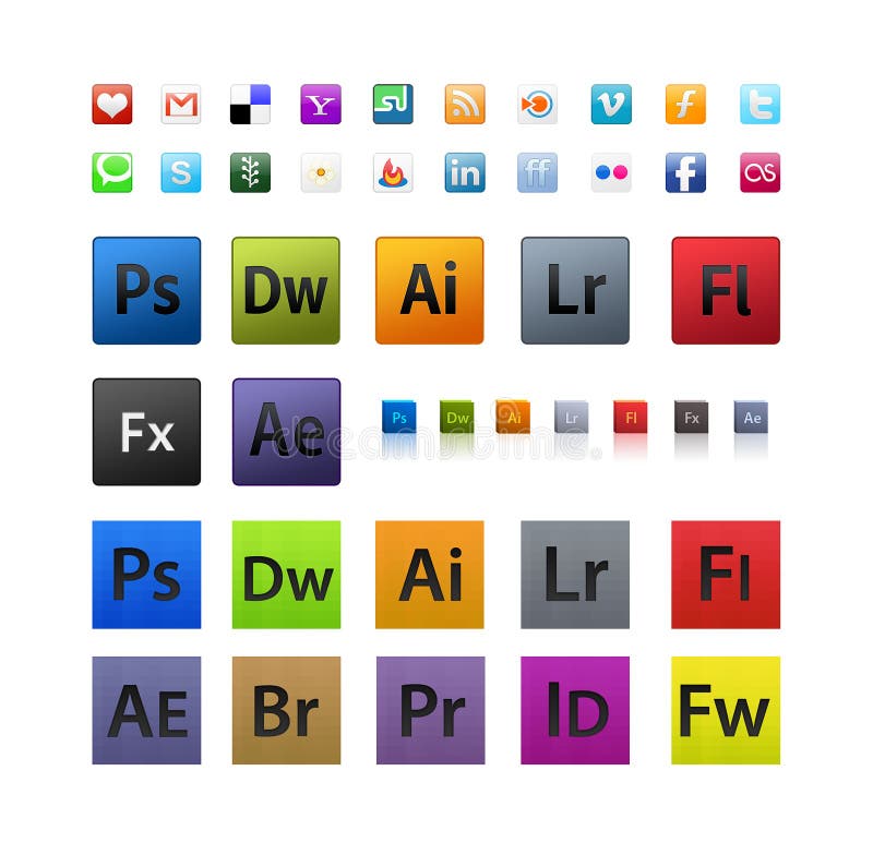 Conjunto De ícones De Programas Adobe. Desenho De Luz Do Ilustrador ...