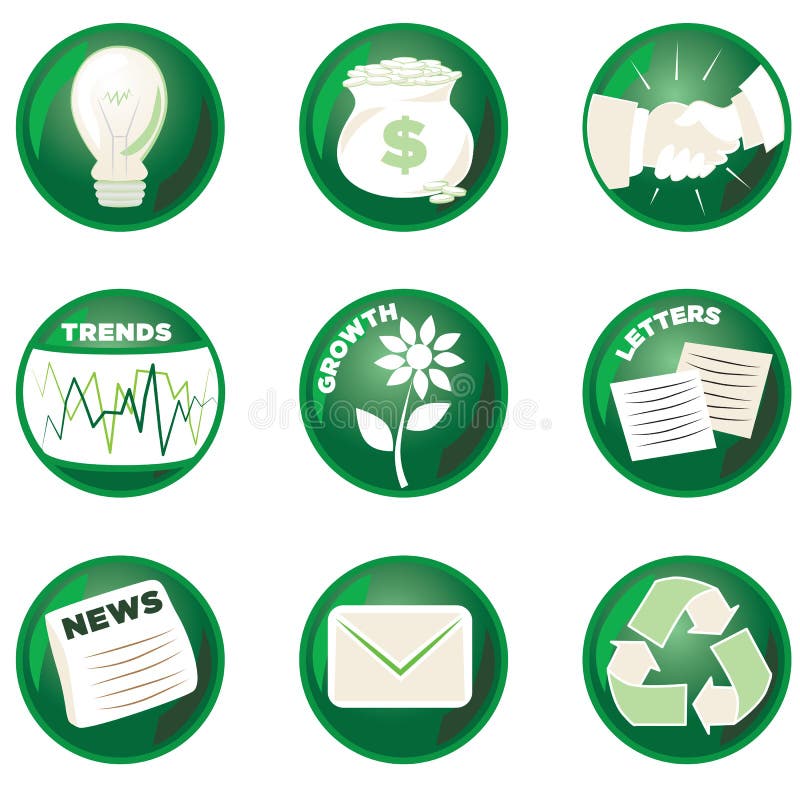 Ícones verdes do negócio ilustração stock. Ilustração de verde - 21686021