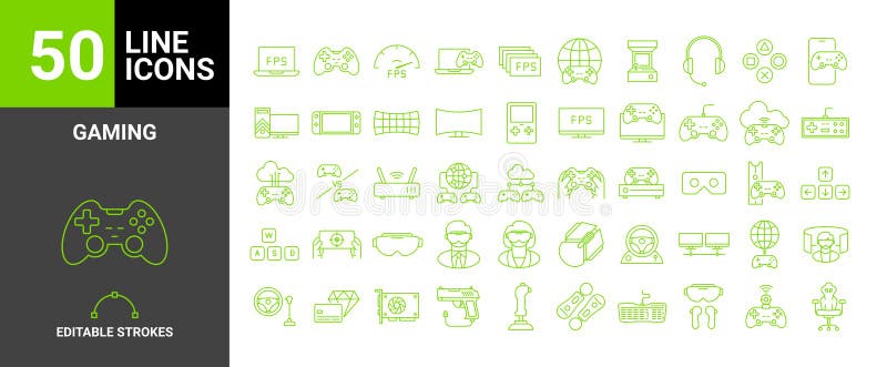 Set of 50 Video Game Icons (Gaming), S in Vector Format, Path. Stock ...