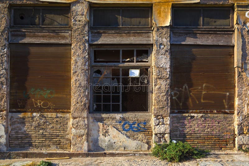 ÎŸld, abandoned shop stock photo. Image of graffiti, close - 96234254