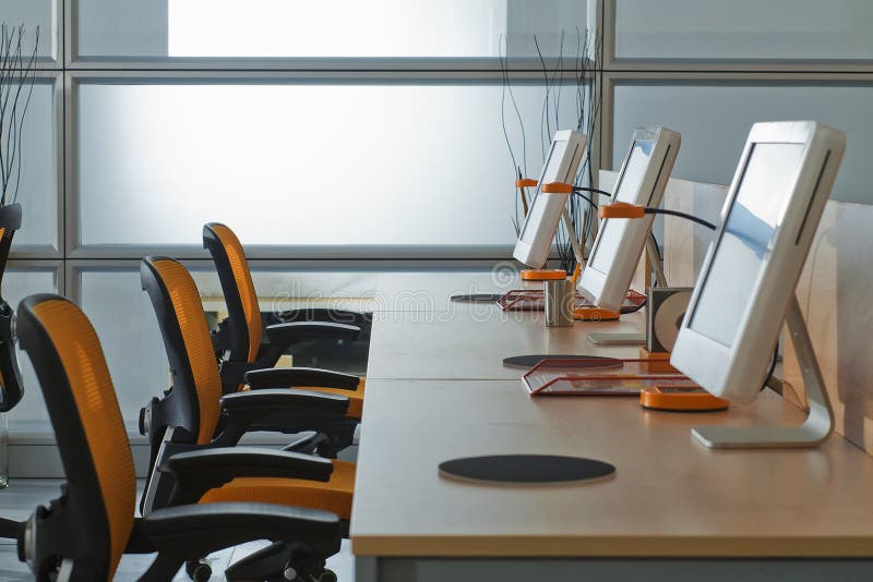 Mock Up Meeting Conference Table with Office Accessories and Computers ...