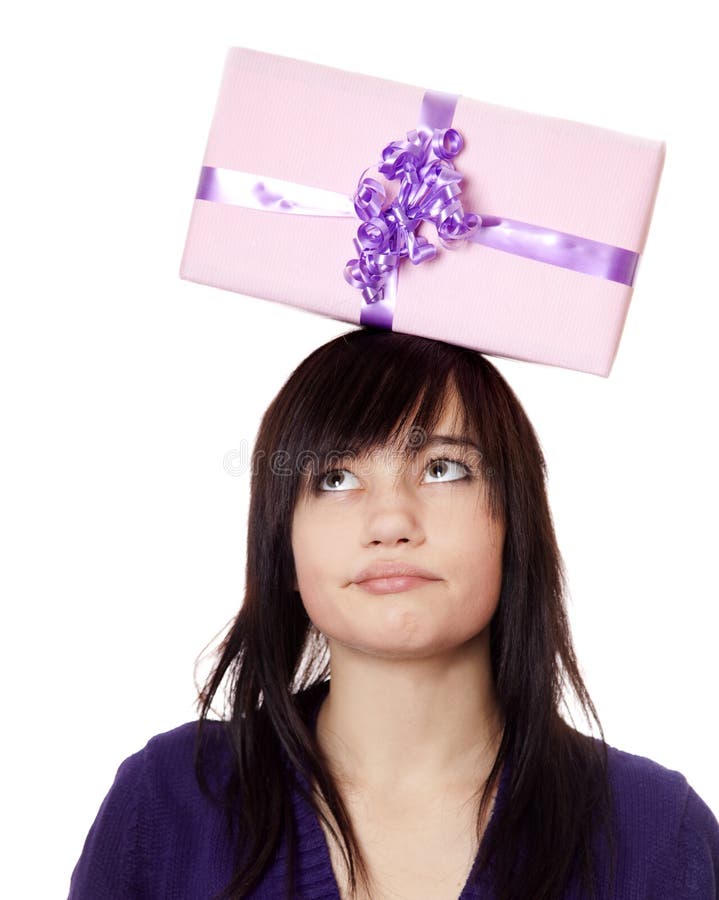 ÐŸirl with Present Box Over Head. Stock Image - Image of emotion ...