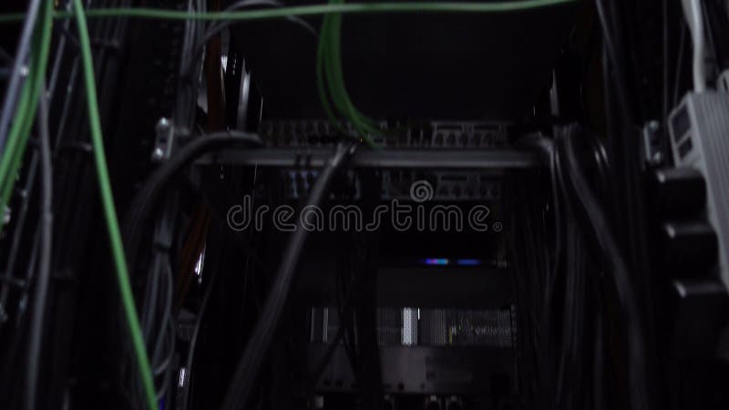 Ethernet Network Connection Hub. Blinking Lights in a Dark Server Room ...