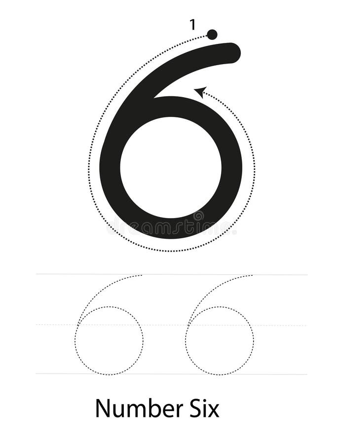 Number 6 Tracing Activity Black and White Sheet Stock Illustration ...