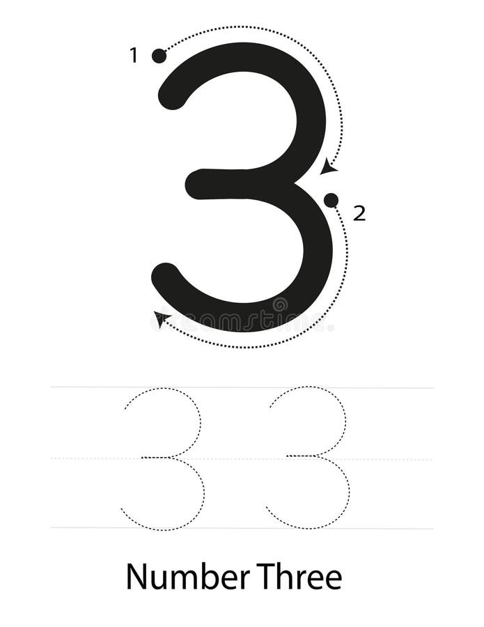 Number 3 Tracing Activity Black and White Sheet Stock Illustration ...